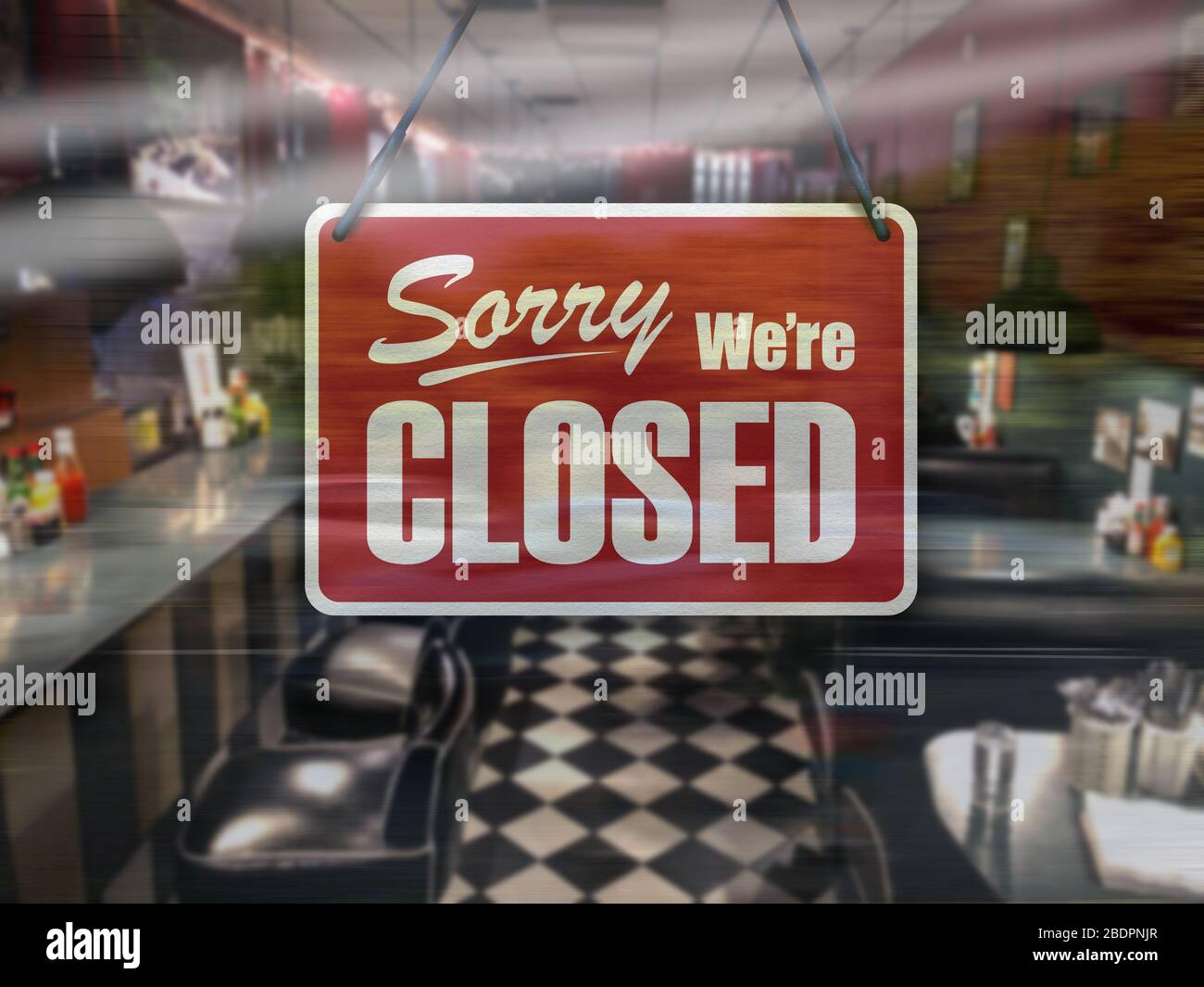 A business sign that says 'Sorry, We're Closed' on Cafe / Restaurant ...