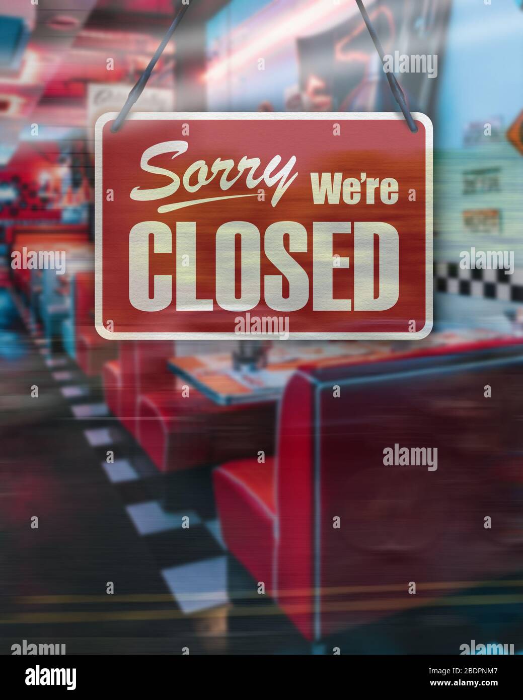 A business sign that says 'Sorry, We're Closed' on Cafe / Restaurant ...