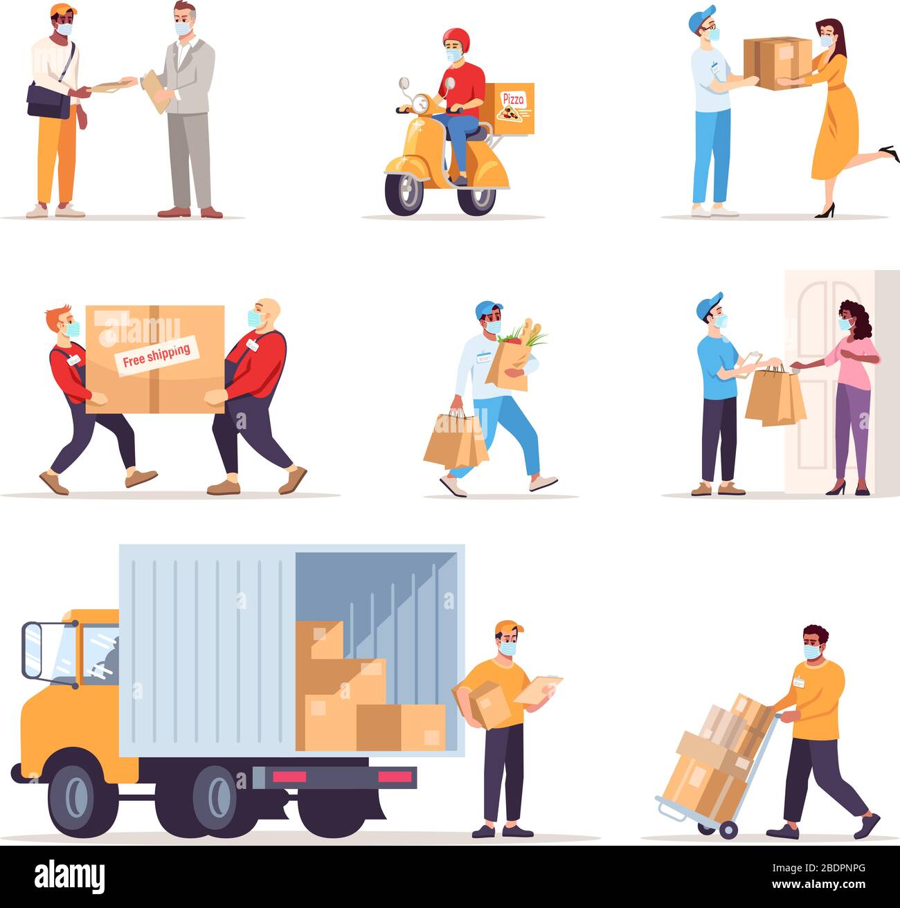 Delivery service in covid19 outbreak flat vector illustrations set ...