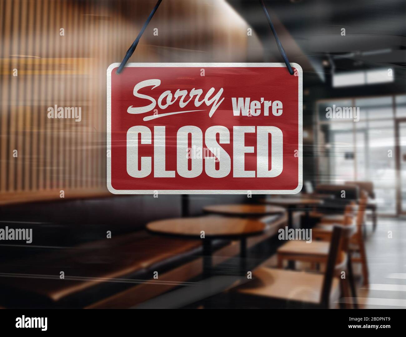 A business sign that says 'Sorry, We're Closed' on Cafe / Restaurant ...