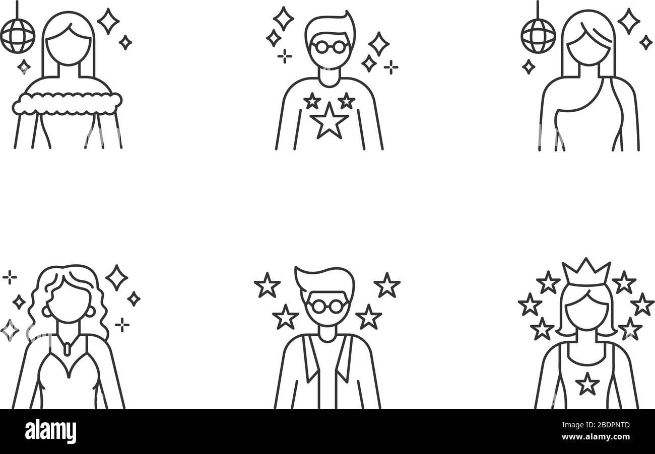 Popular celebrity pixel perfect linear icons set. Famous female and ...