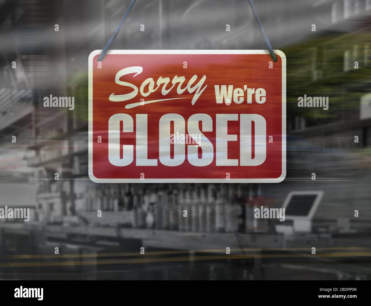 A business sign that says 'Sorry, We're Closed' on Cafe / Restaurant ...