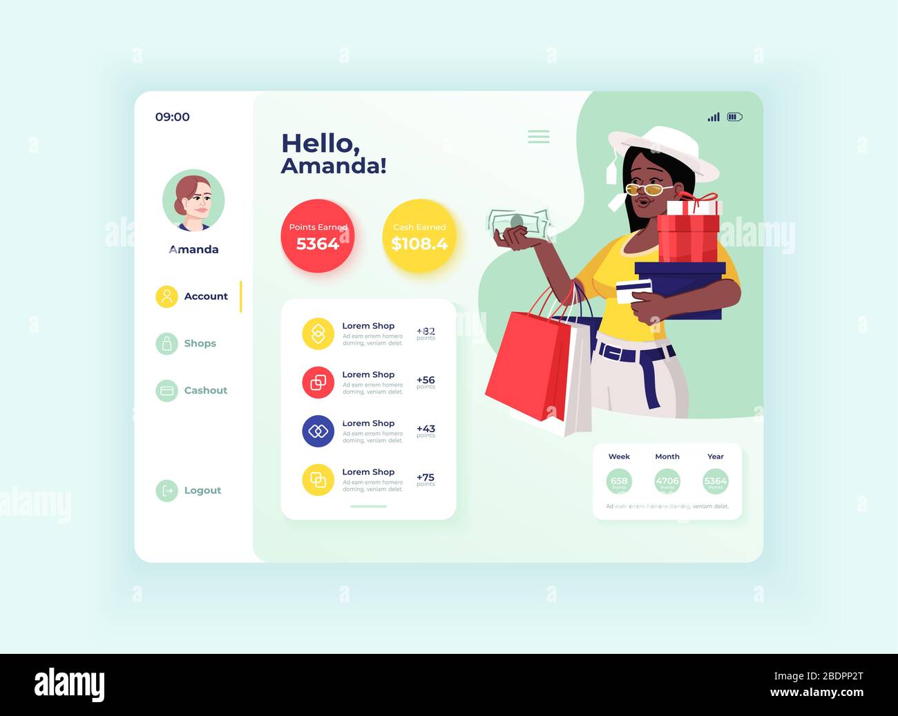 Cash back application tablet interface vector template. Mobile app page ...