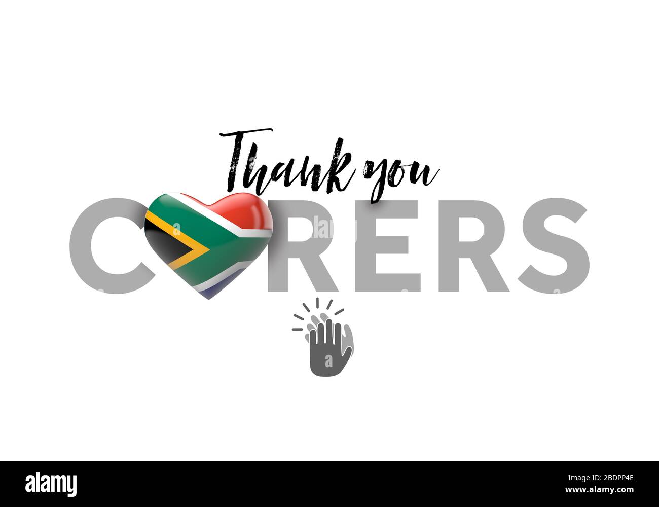 Thank you carers message with South Africa heart flag. 3D Render Stock ...