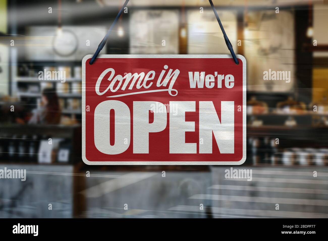 An open sign in the window of a cafe hi-res stock photography and ...