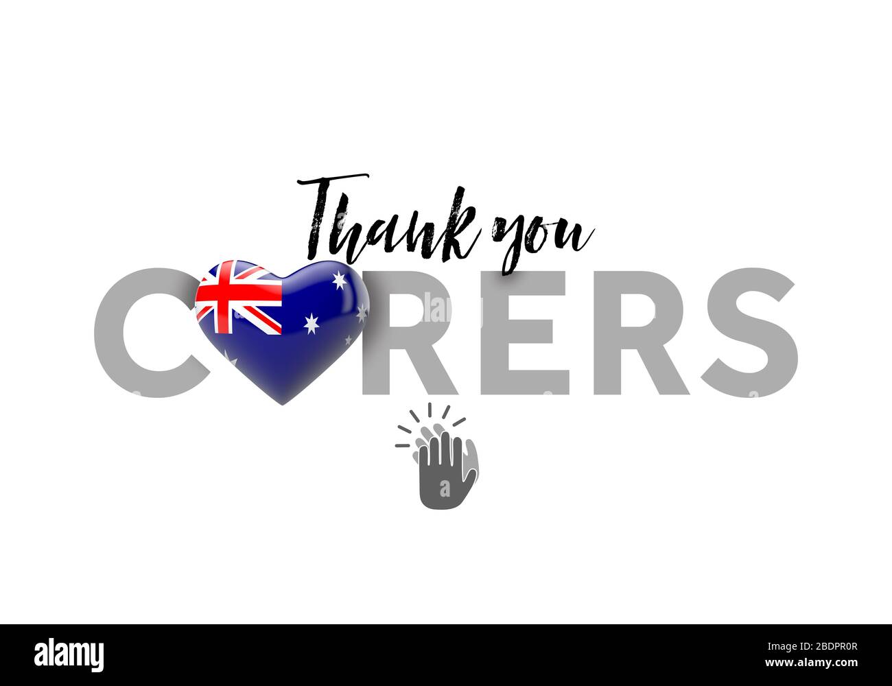 Thank you carers message with Australia heart flag. 3D Render Stock ...