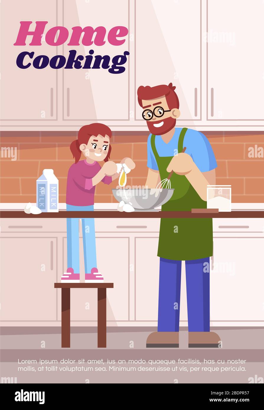 Home cooking poster template. Commercial flyer design with semi flat ...