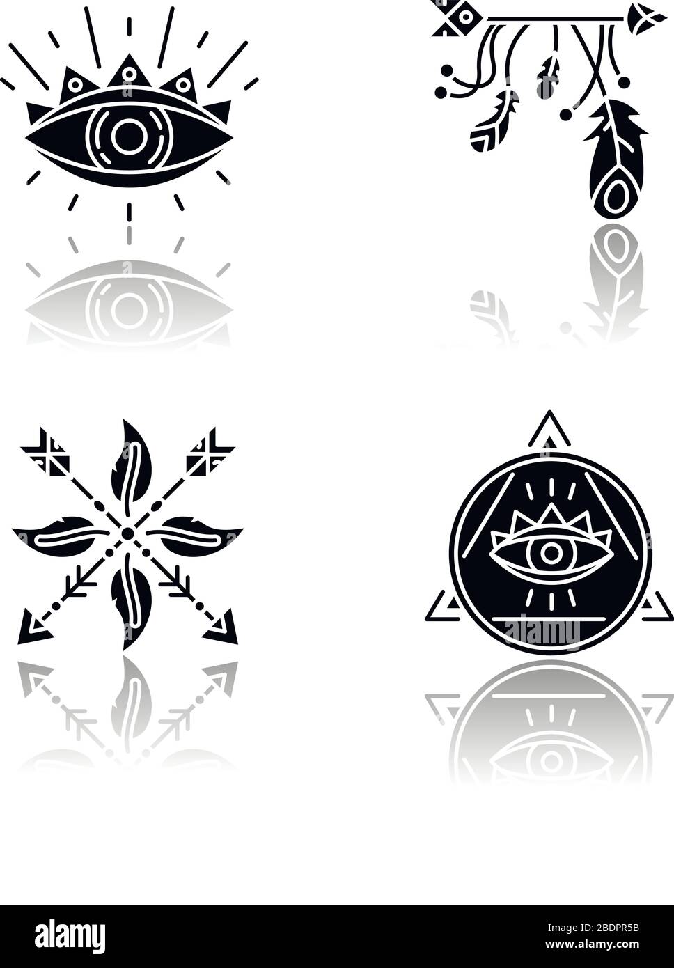 Magical symbols drop shadow black glyph icons set. Eye of providence ...