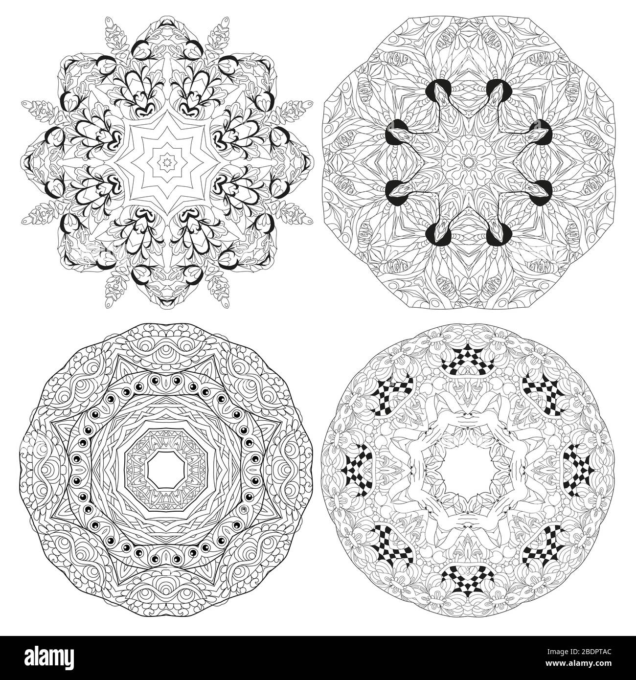 Hand drawn zentangle set of 4 mandalas for coloring page Stock Vector ...