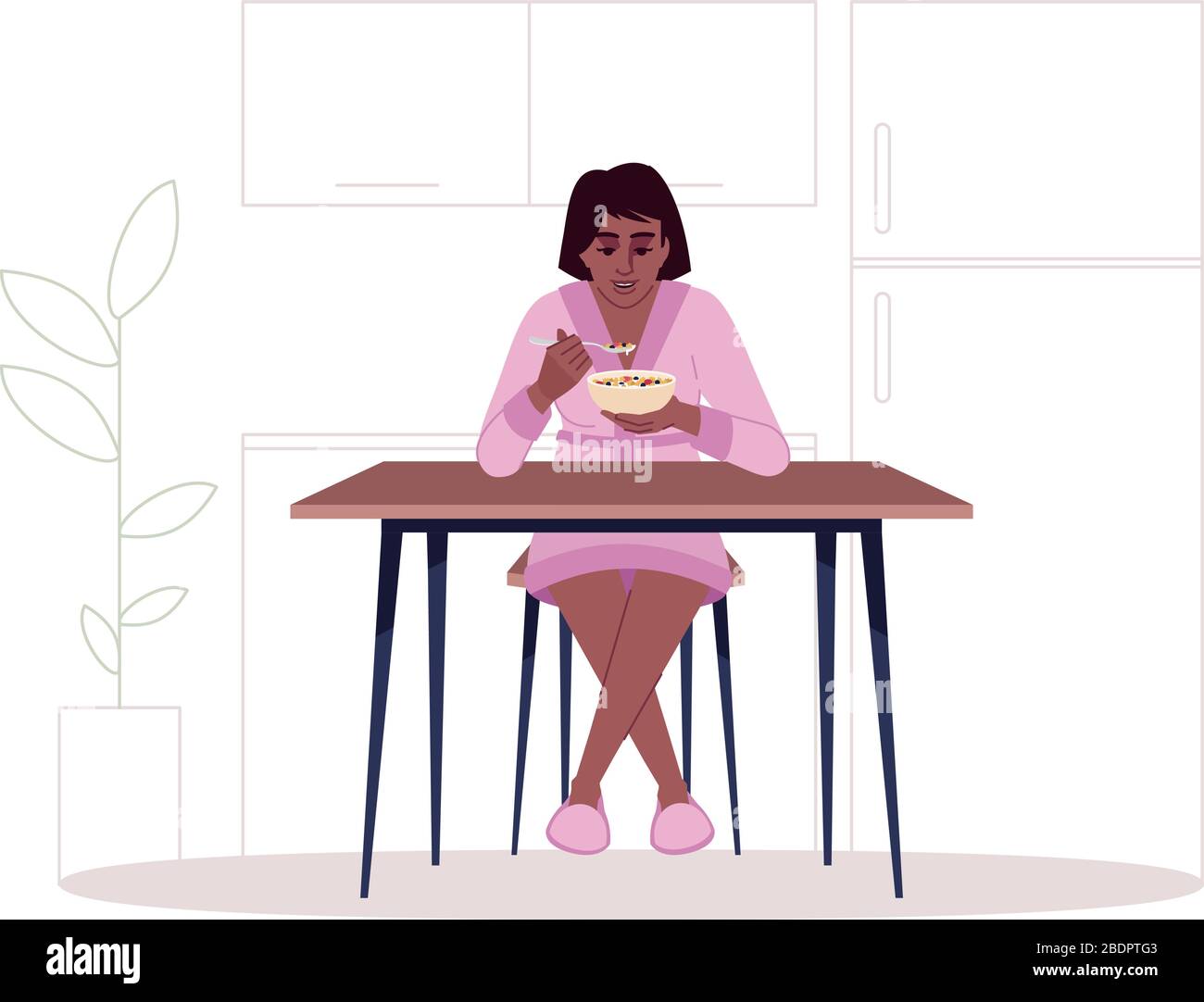 Girl Sitting Alone At Lunch Cartoon