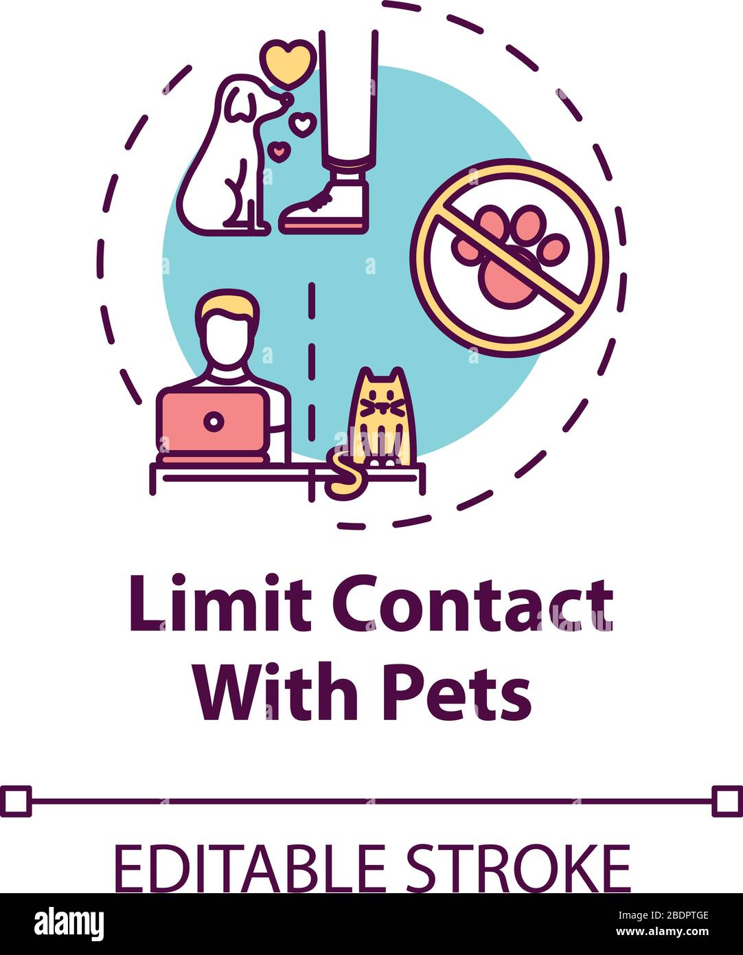 Limit contact with pets concept icon. Do not touch animals. Restrict ...