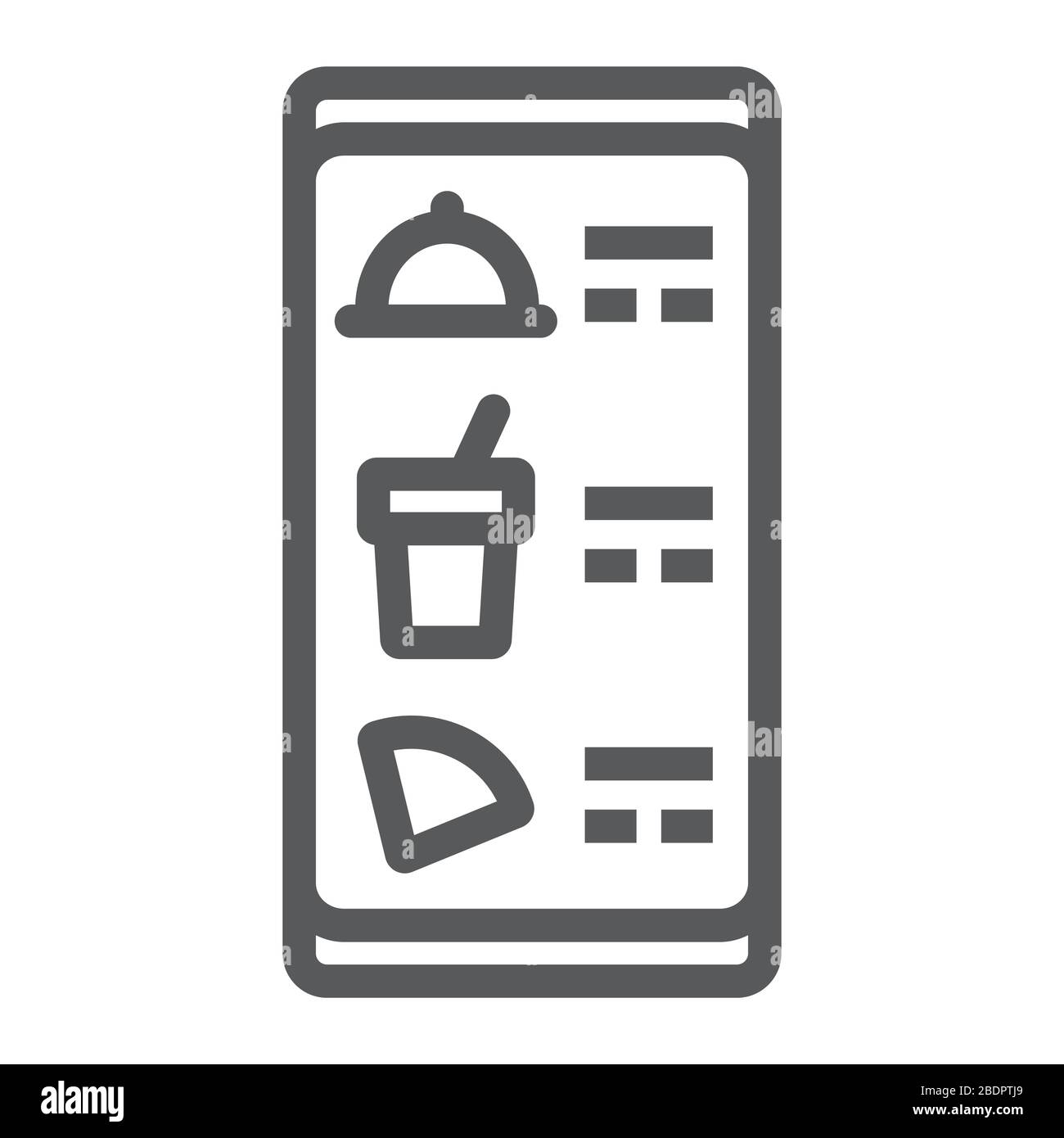 online food menu line icon, service and delivery, smartphone with food ...