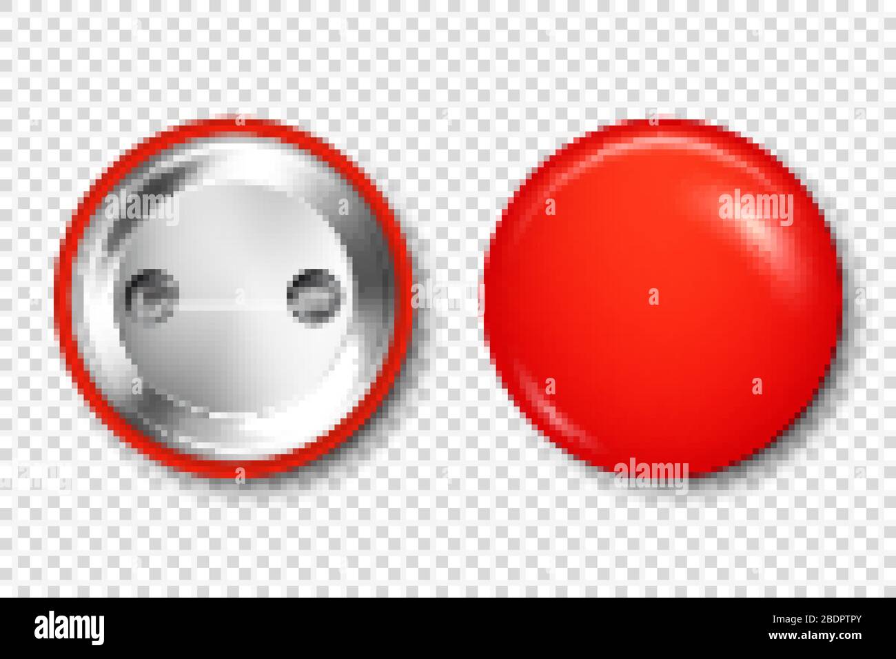 Realistic red blank badge. 3D glossy round button. Pin badge mockup ...