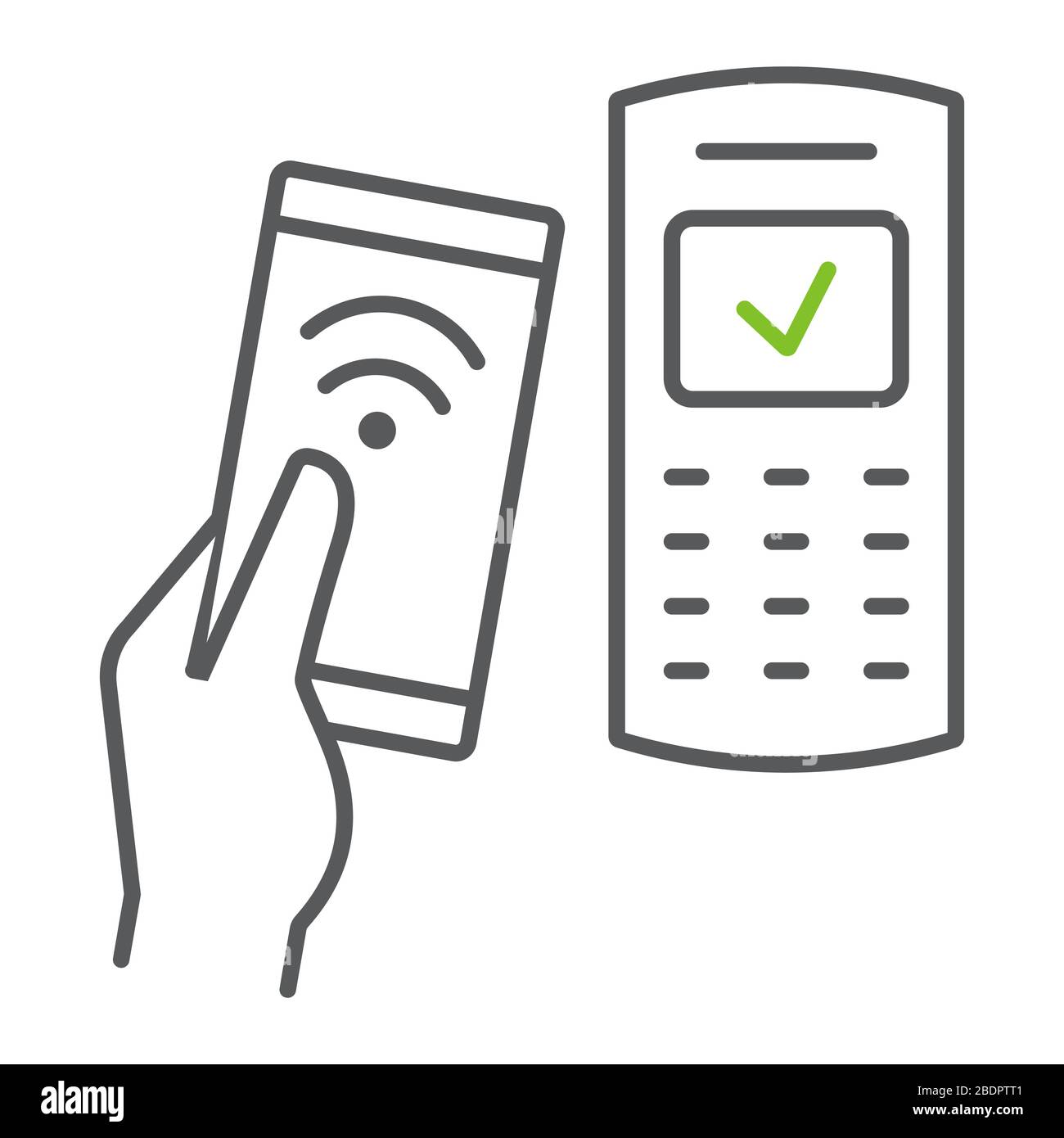 Mobile payments using smartphone color line icon, banking and payment ...