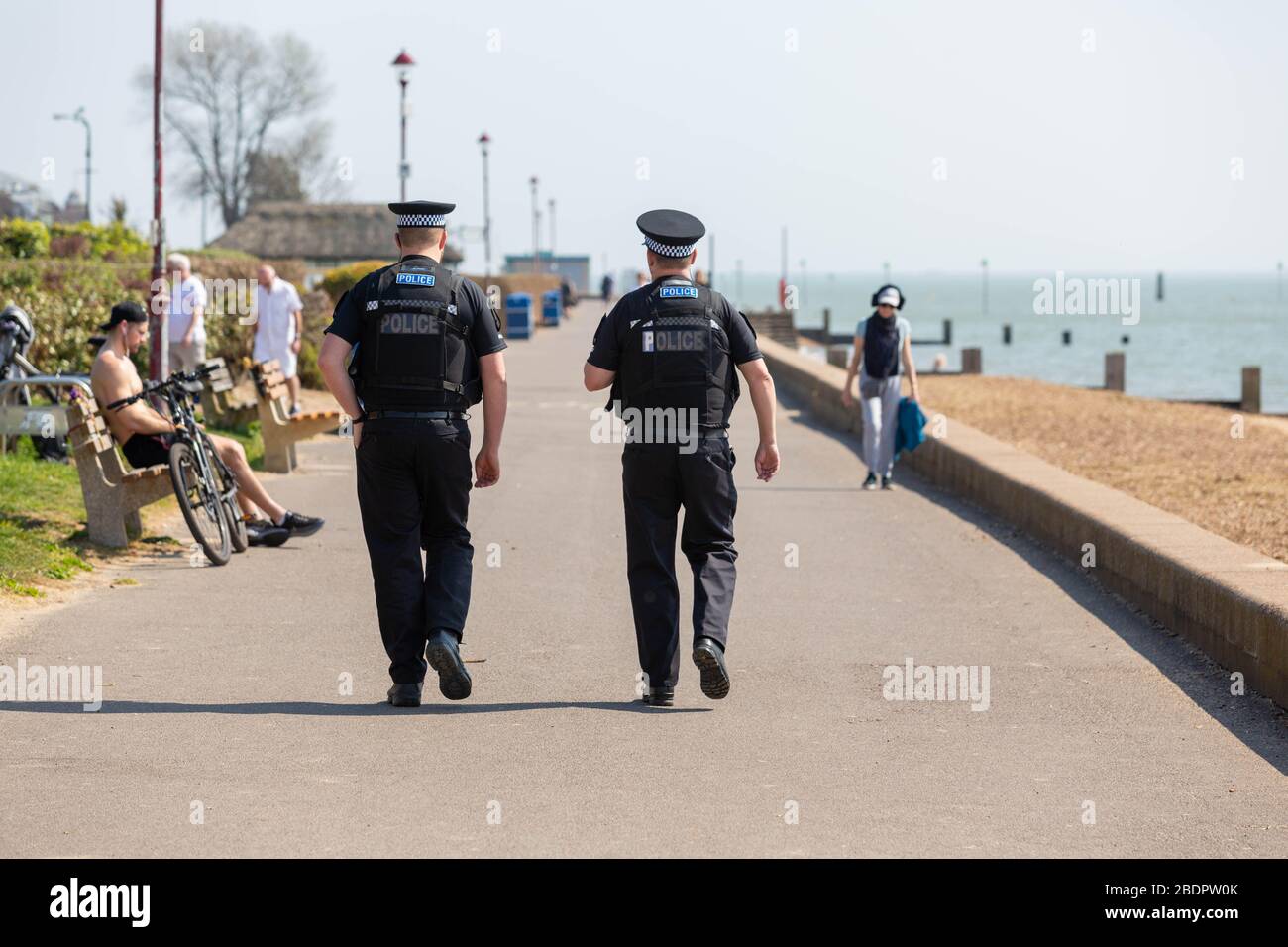 Southend-on-Sea, UK. 9th Apr, 2020. Essex Police officers on patrol at ...