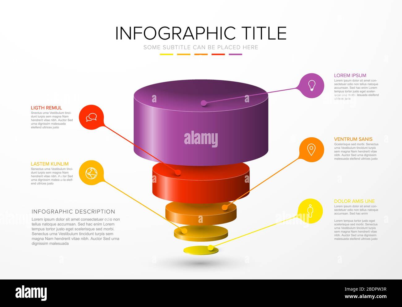 Vector Infographic layers template with five circle levels for material structure - funnel ...
