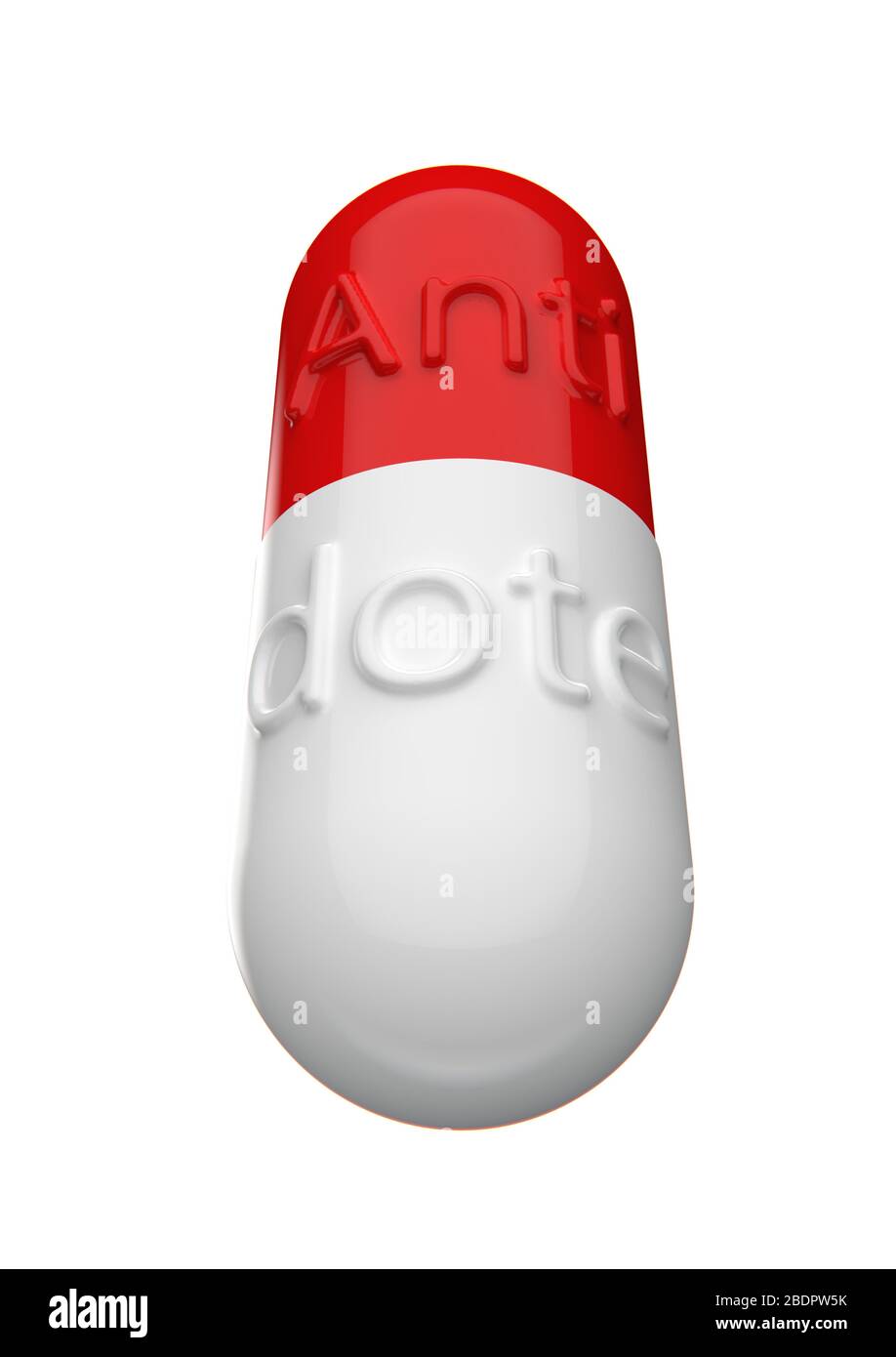 Red and white capsule with the inscription Antidote isolated on a white ...