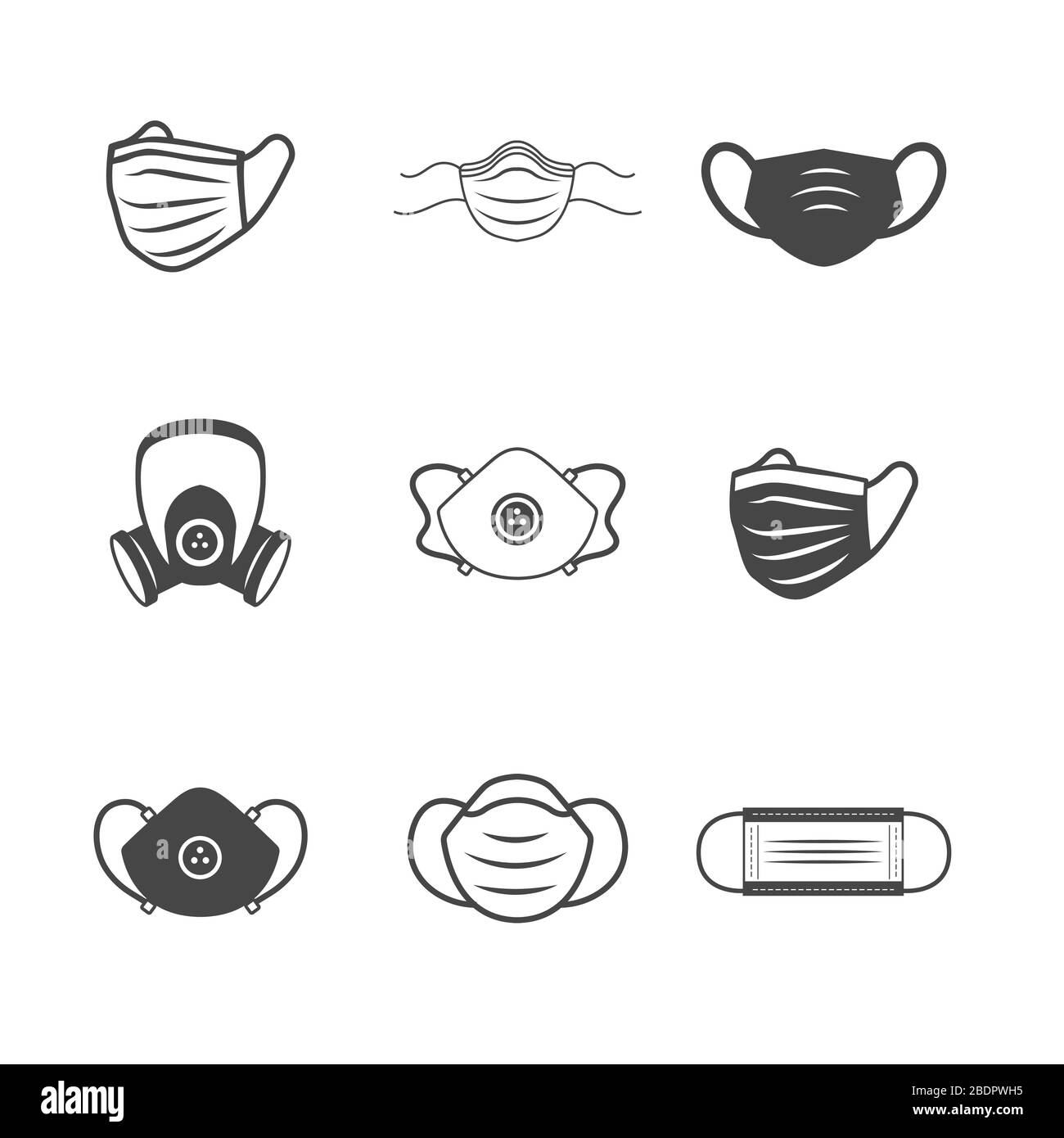 Sanitation & protection facemask ppe icon set with respiratory face ...