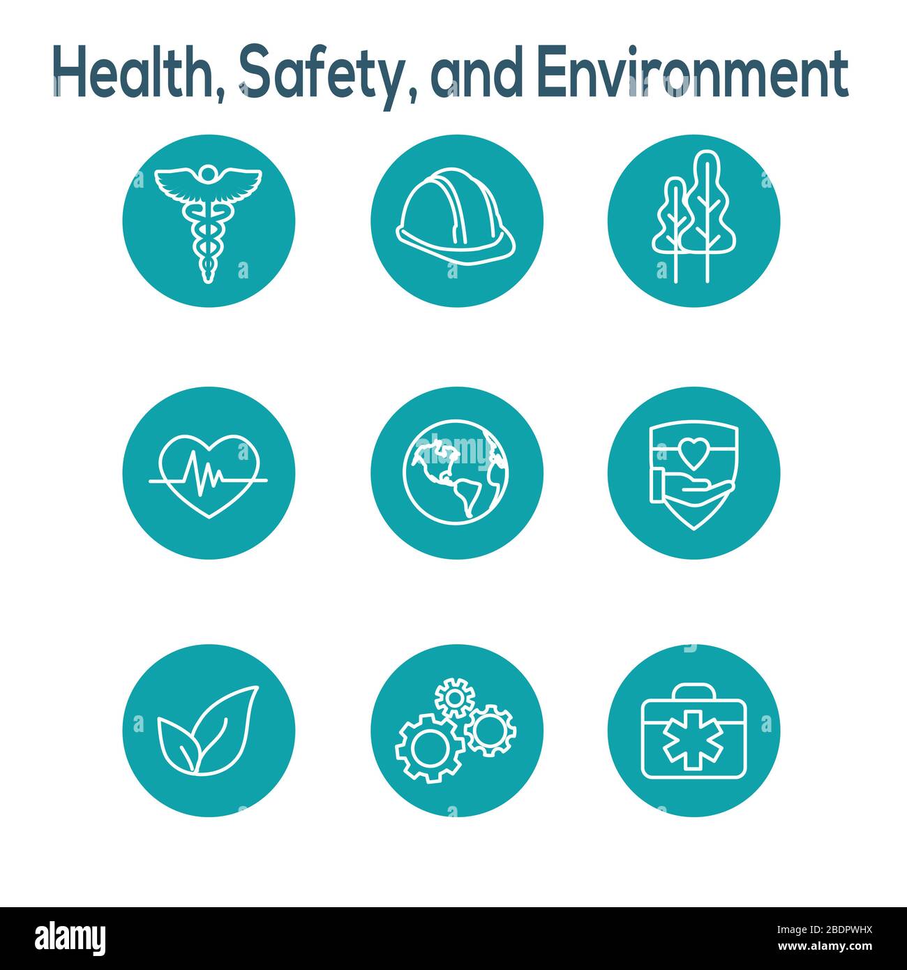 Health Safety & Environment Icon Set with medical, safety, and leaves ...