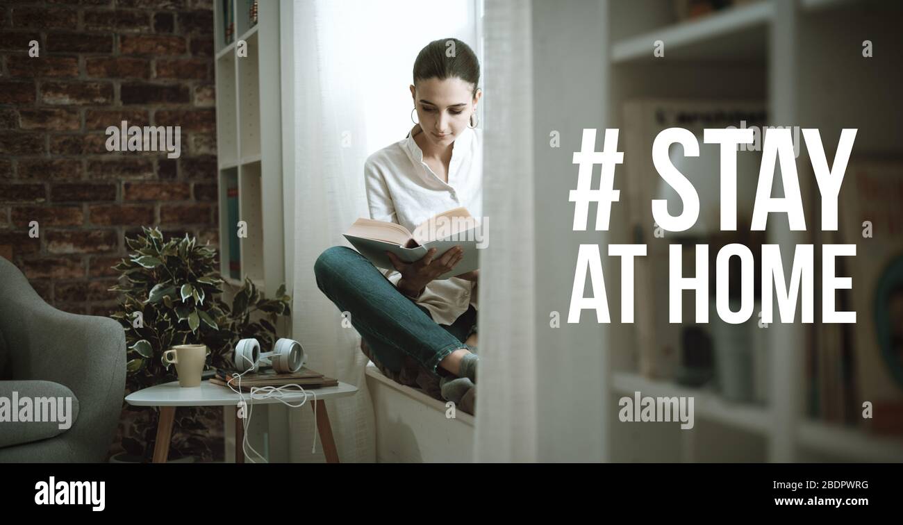 Stay home campaign woman reading hi-res stock photography and images ...