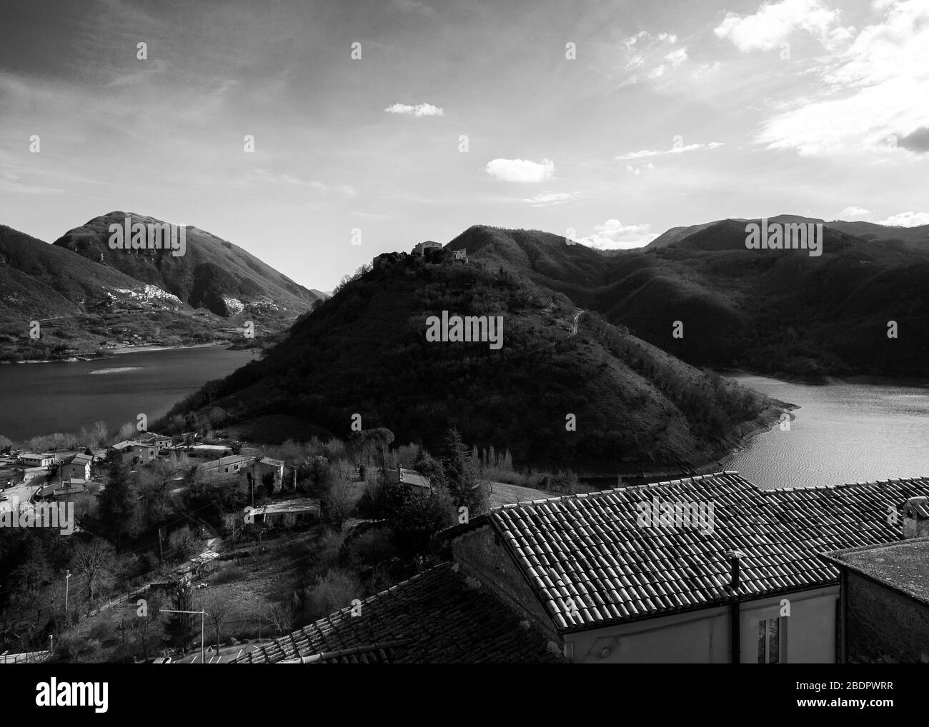 Castel di Tora, Lazio, Italy: view of the Turano lake and the Antuni ...