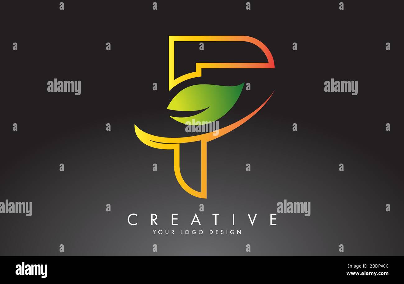 Monogram F Letter Logo Design with Green Leaf. Eco and Organic Letter ...