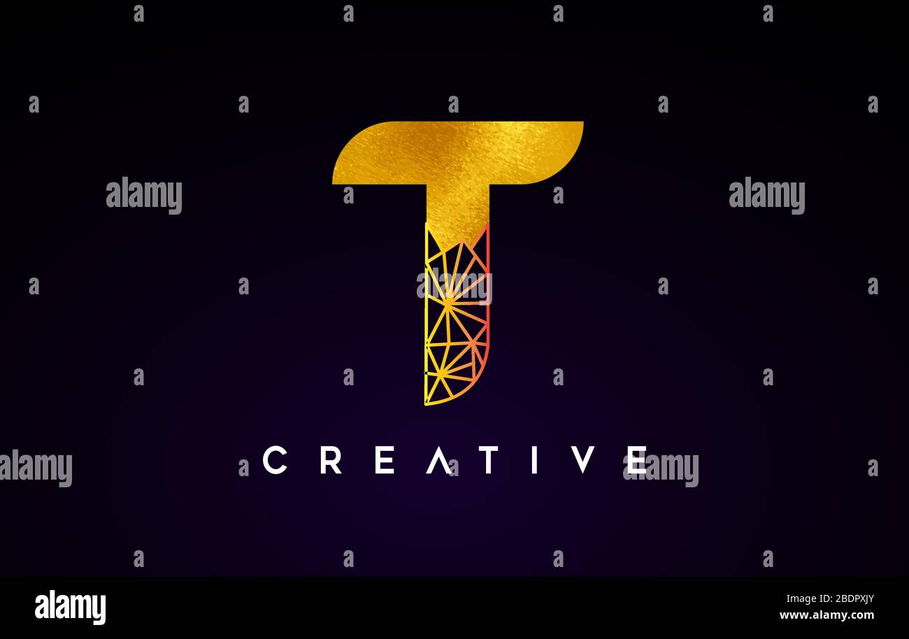 Golden Gold Letter T Beauty Logo. T Letter Design Vector with Origami ...