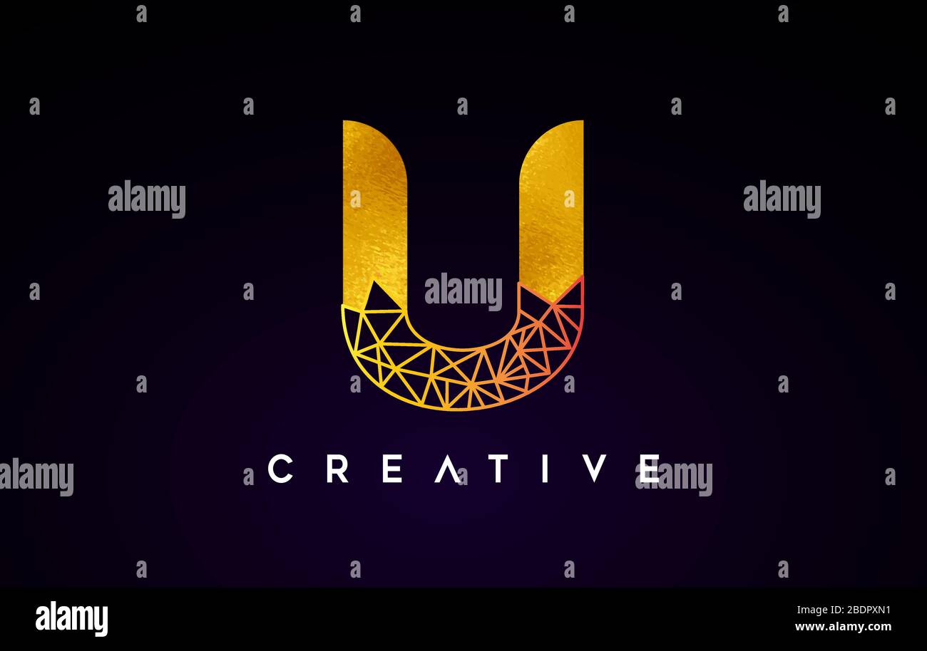 Golden Gold Letter U Beauty Logo. U Letter Design Vector with Origami ...