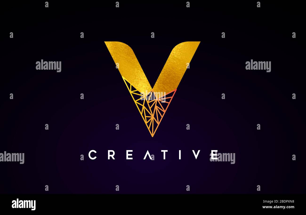 Golden Gold Letter V Beauty Logo. V Letter Design Vector with Origami ...