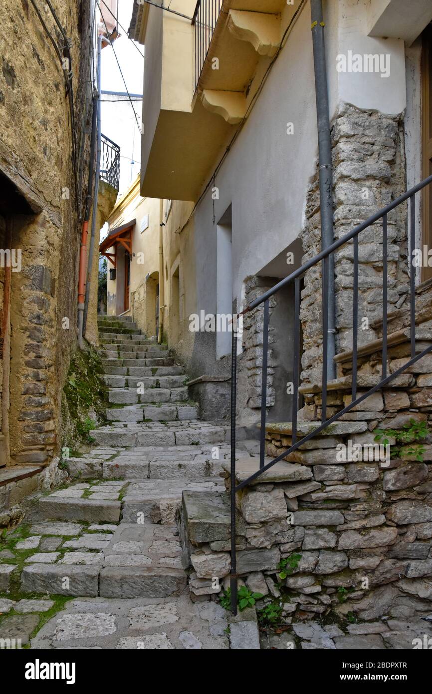 A narrow street between the houses of Civitanova del Sannio, in the Molise region, Italy Stock ...