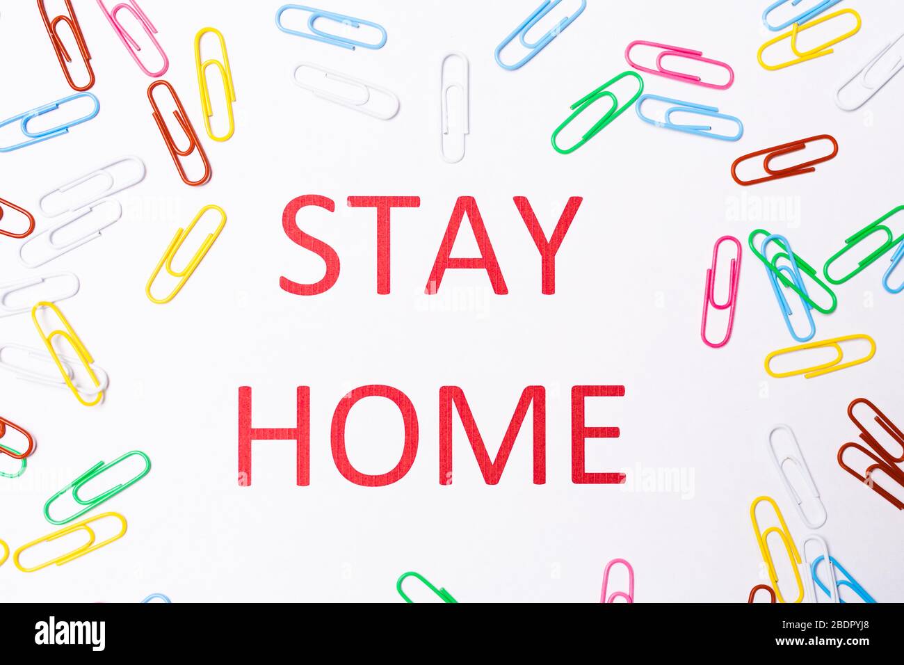 Words stay at home on purple background. Pandemic Protection Concept ...