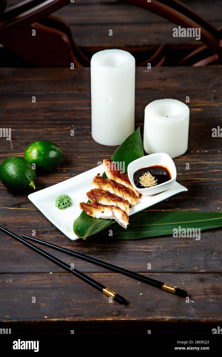 meat slices with side sauce Stock Photo - Alamy