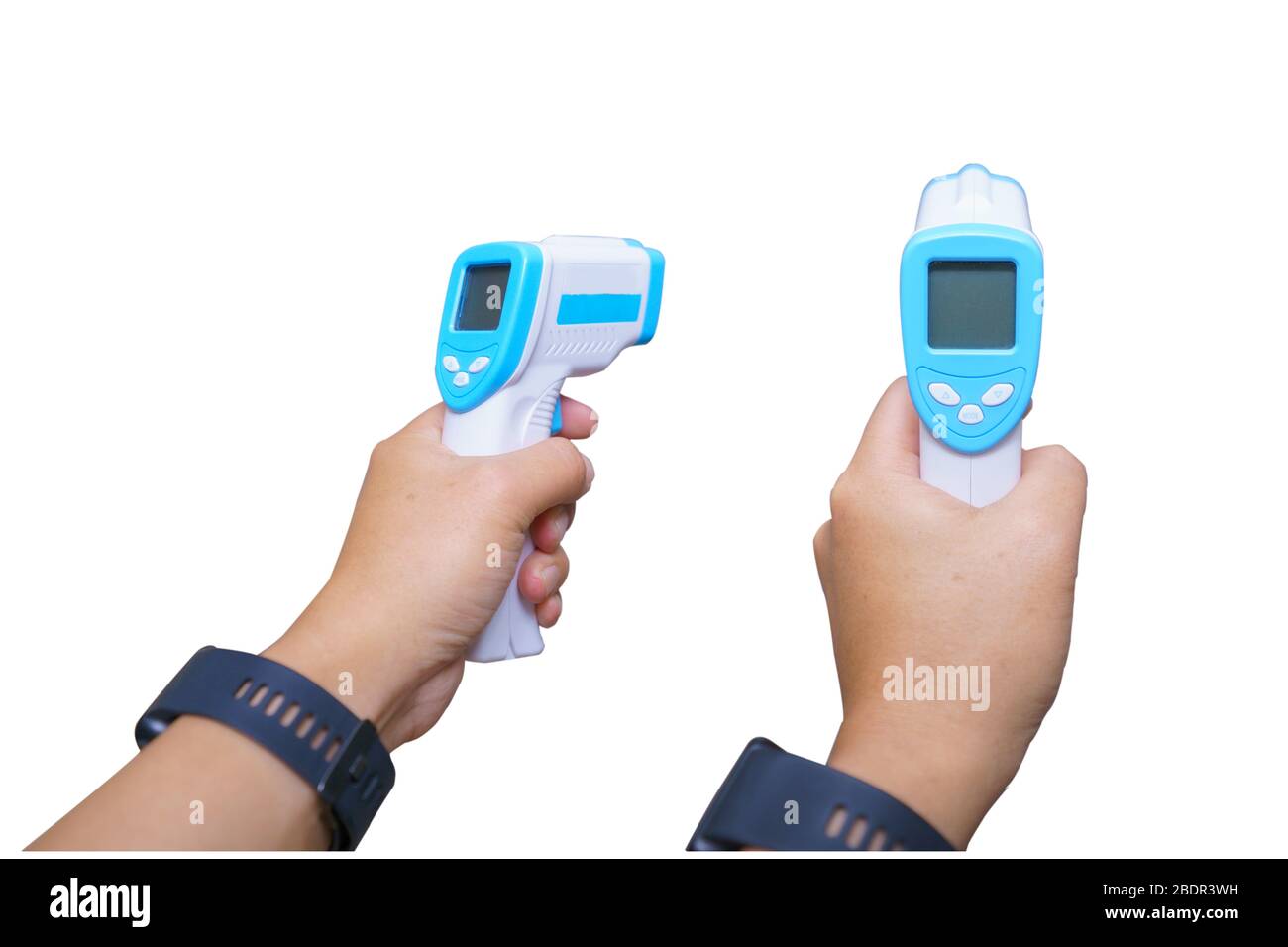 Group of IR Thermometer (Infrared Thermometer) on hand and smart watch ...