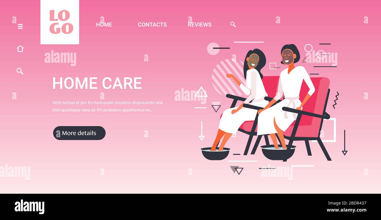 beautiful women applying face masks and foot basin with soap water ...