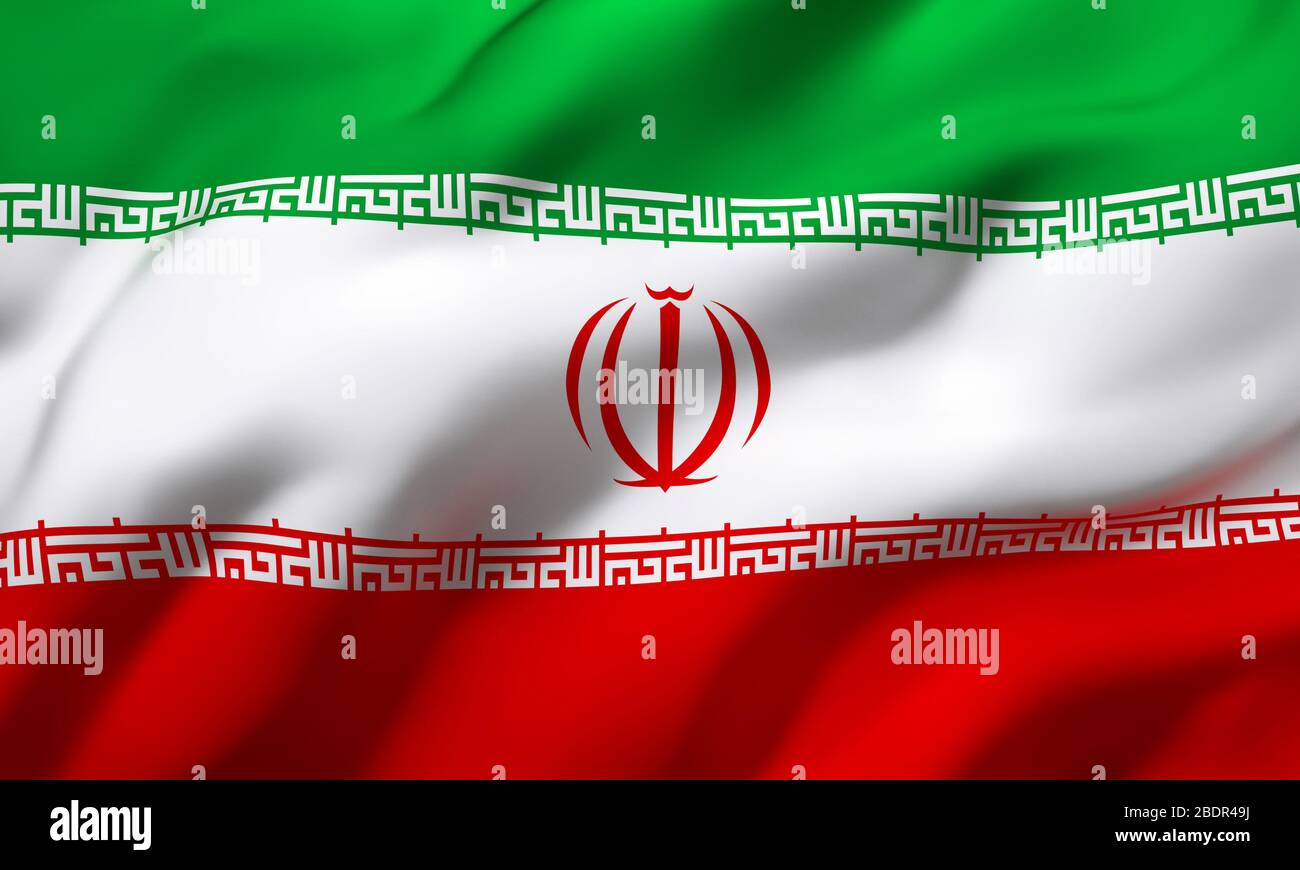 Flag of Iran blowing in the wind. Full page Iranian flying flag. 3D ...