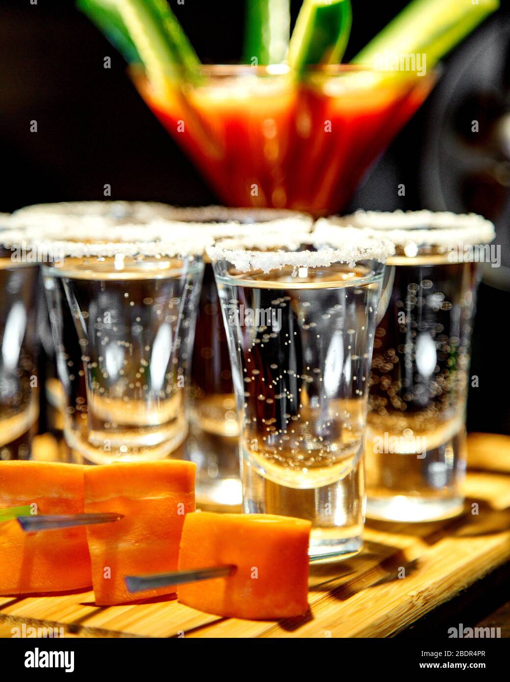 shots of beverage and snacks Stock Photo - Alamy