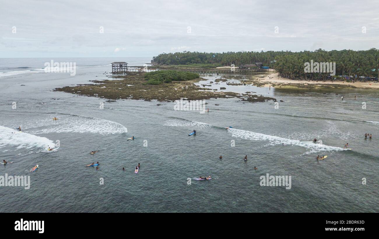 Aerial of Cloud 9 beach surfing spot Stock Photo - Alamy