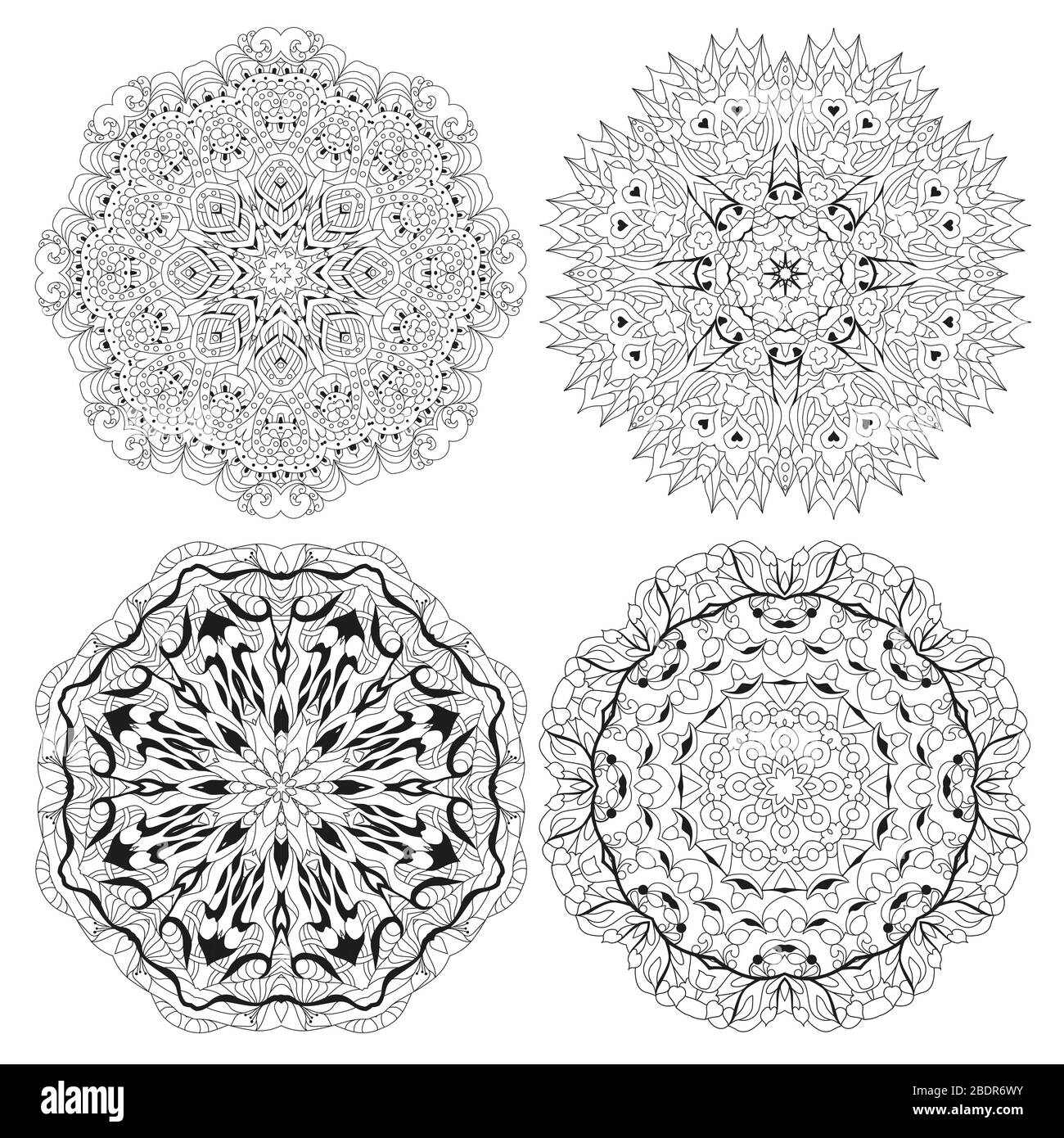 Hand drawn zentangle set of 4 mandalas for coloring page Stock Vector ...