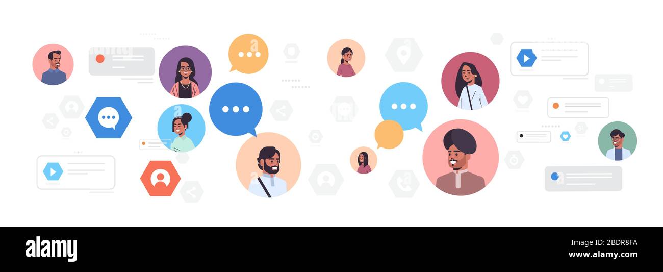 indian men women avatars with chat bubble speech social media ...