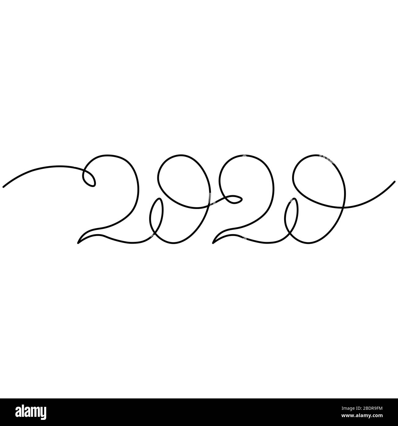 One continuous line drawing 2020. Vector new year illustration isolated ...