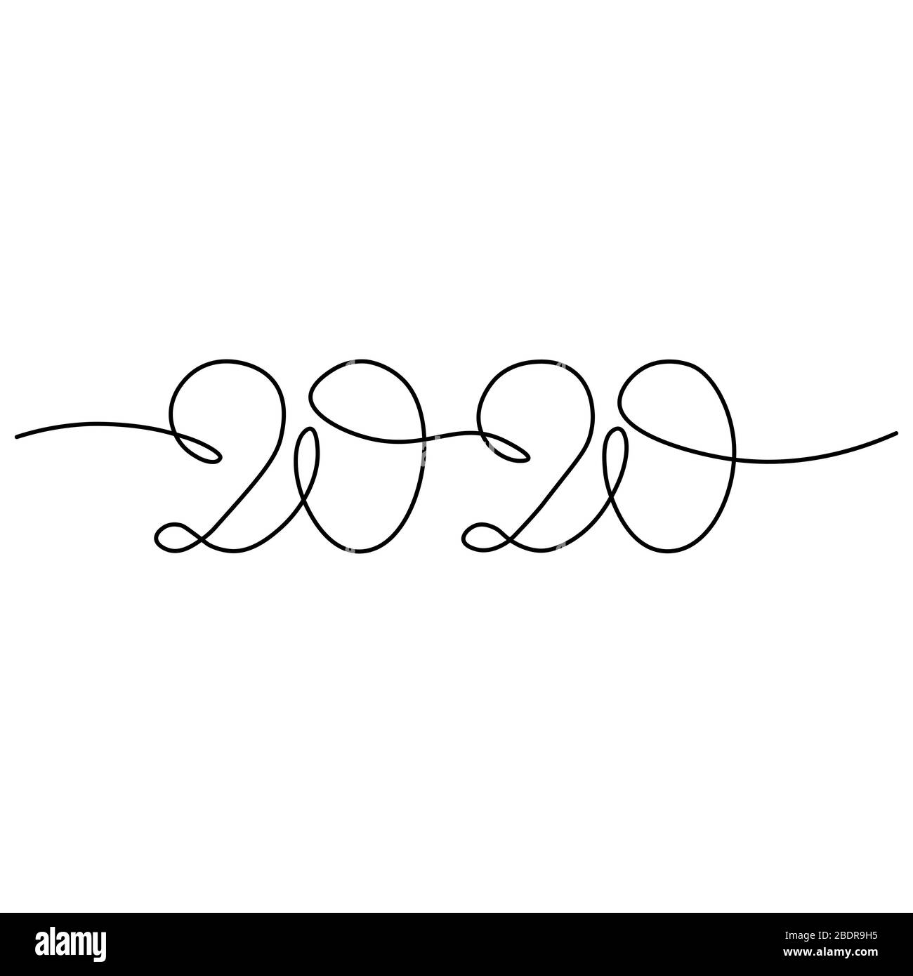 One continuous line drawing 2020. Vector new year illustration isolated ...