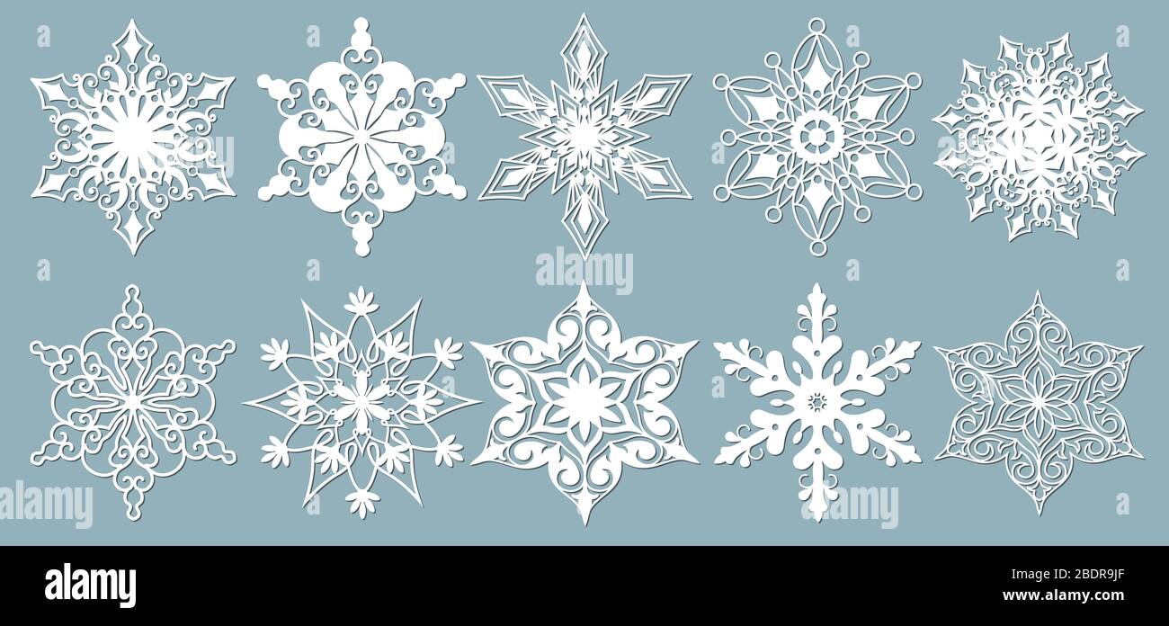 Set of snowflakes. Laser cut pattern for christmas paper cards, design ...