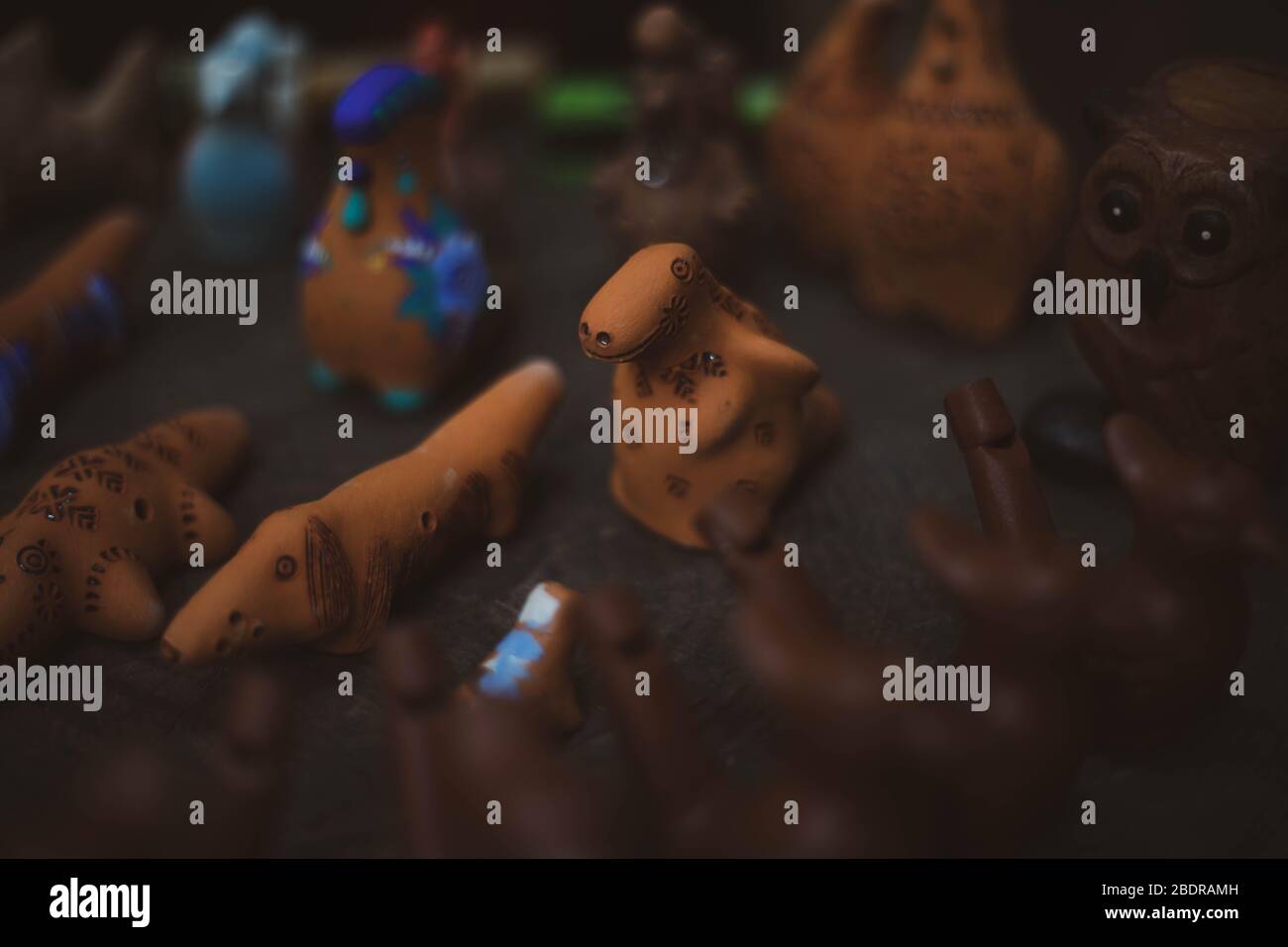 Handmade whistles different animal shapes. Dog and Hippo Stock Photo ...