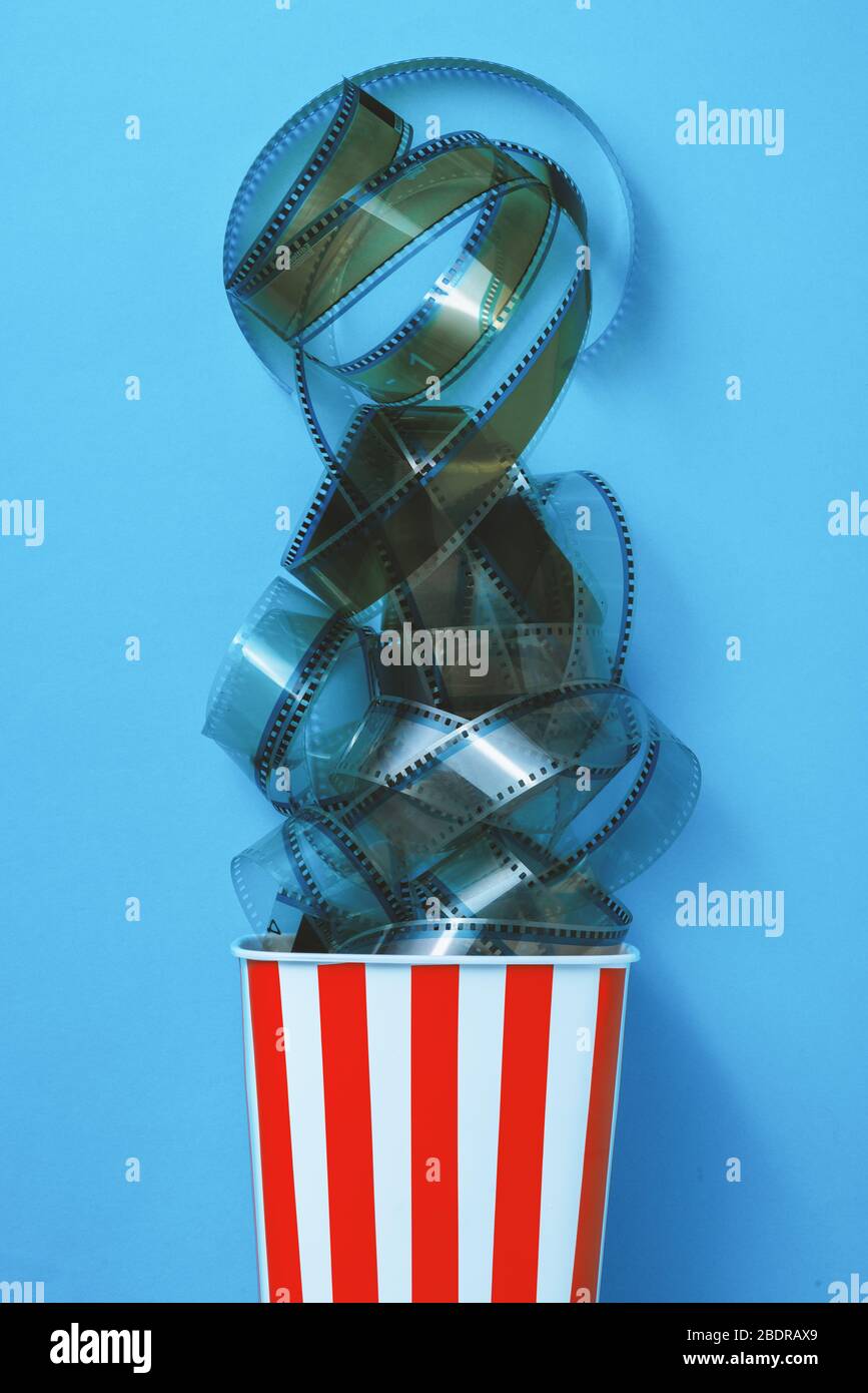 Cinema blue background with retro filmstrip hi-res stock photography ...