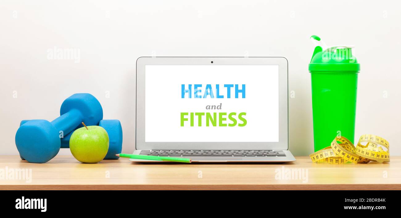 Healthy lifestyle, fitness, sport and online technology concept. Laptop ...