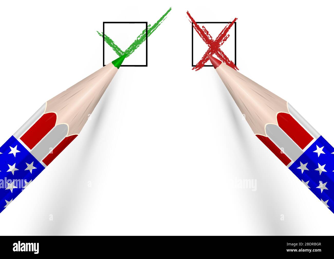 Pencil draws a check marks. Voting for and against concept. The US ...