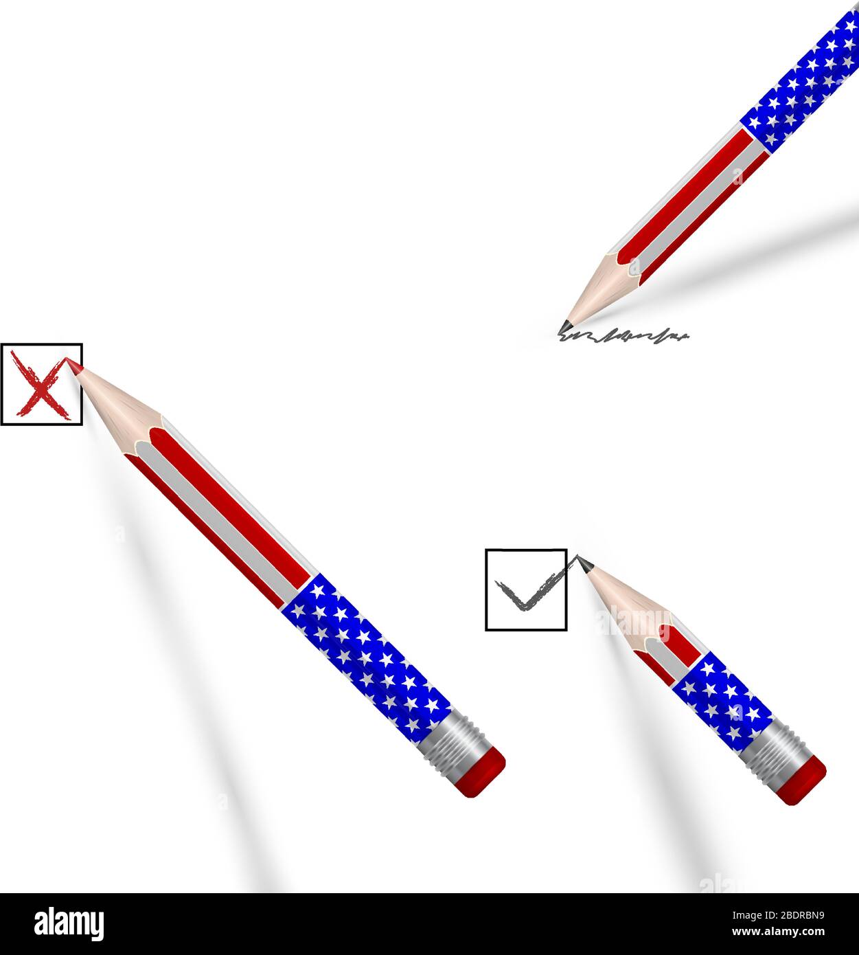 Pencil draws a check mark set. Voting concept. The US presidential ...