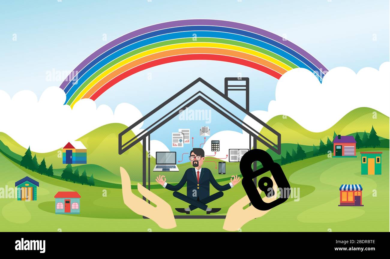 work from home for a professional person during lock down Stock Vector ...