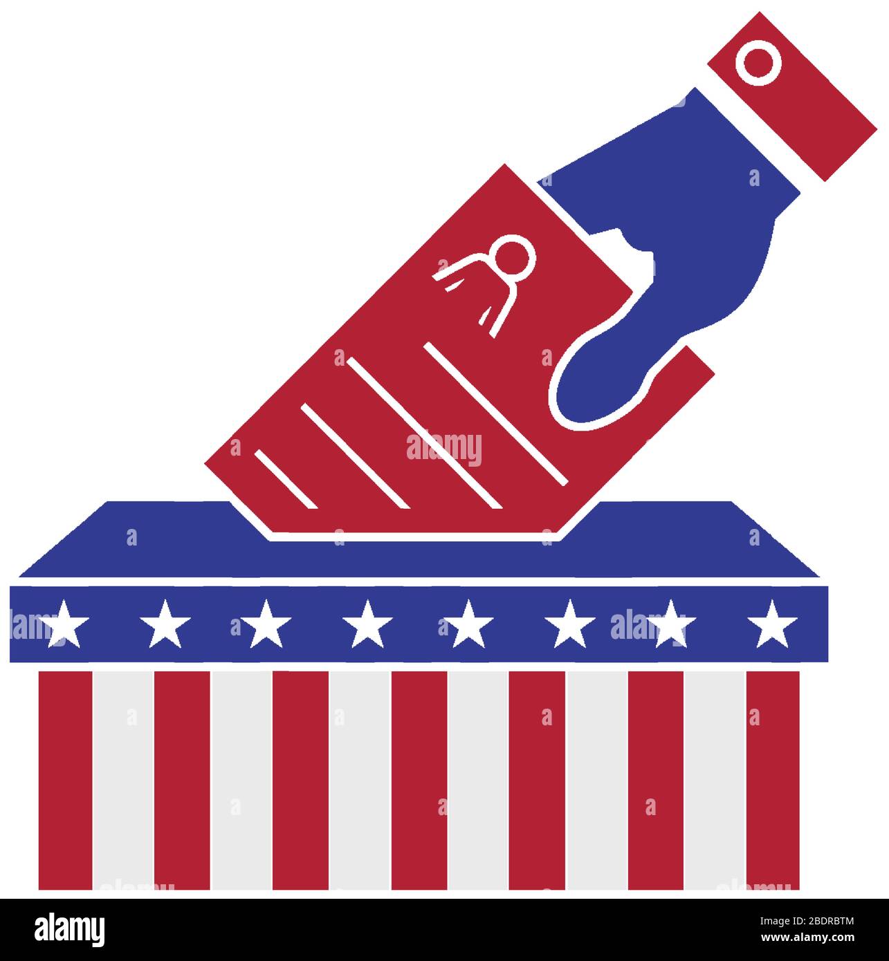 Hand putting voting ballot into vote box. Female candidate profile. The ...