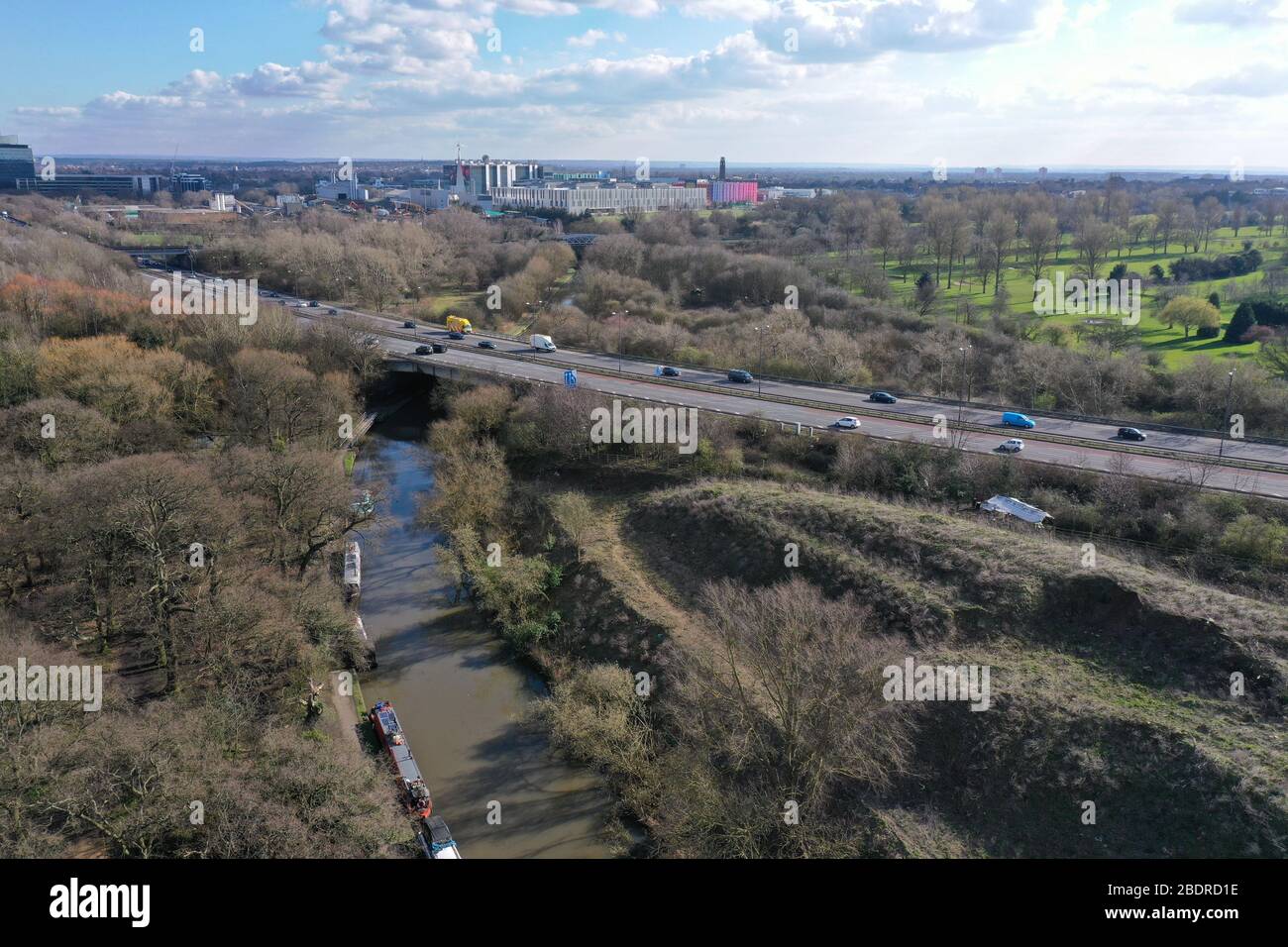 Drone image of Elthorne park canal, west London Stock Photo - Alamy